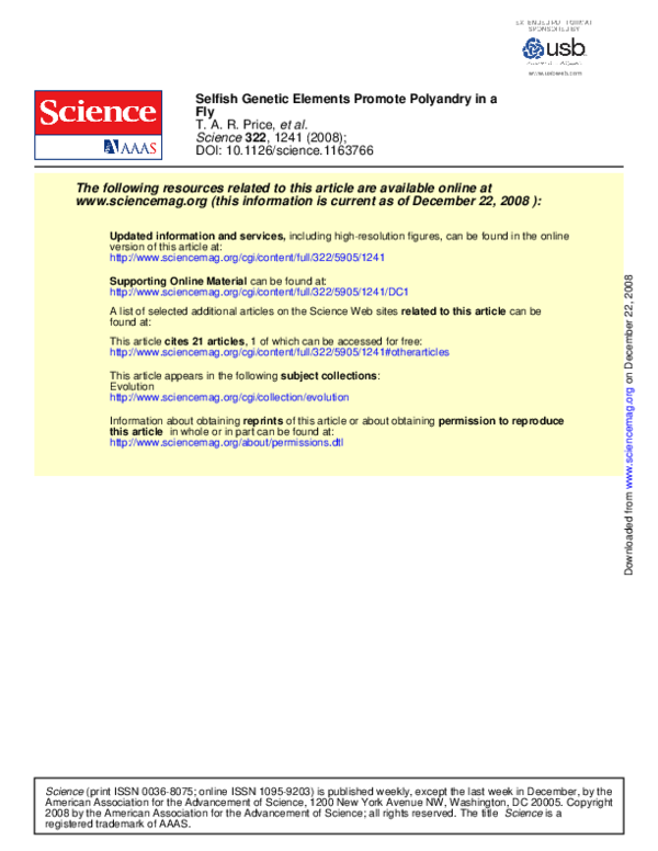 (PDF) Selfish genetic elements promote polyandry in a fly