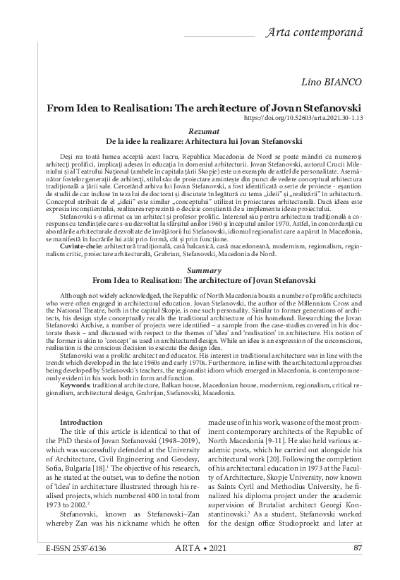 (PDF) From idea to realisation: The architecture of Jovan Stefanovski
