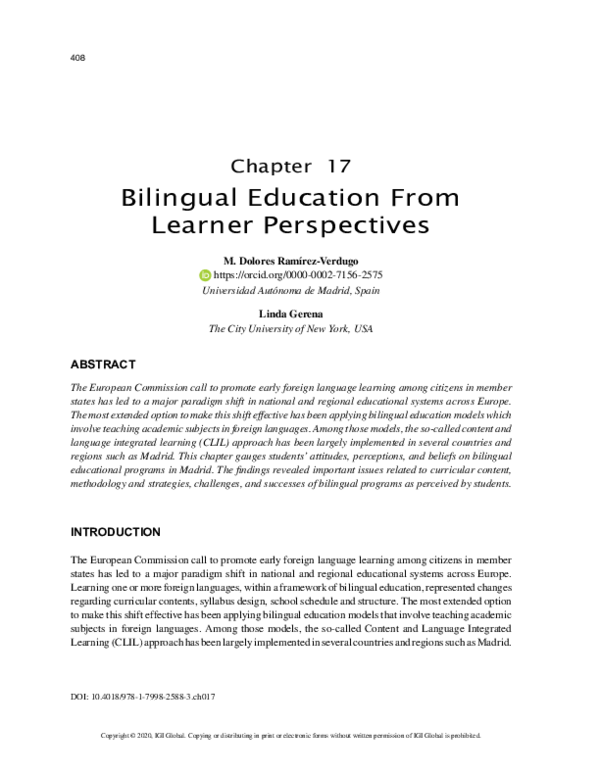 (PDF) Bilingual Education From Learner Perspectives