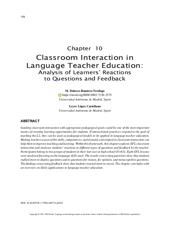 (PDF) Classroom Interaction in Language Teacher Education: Analysis of ...