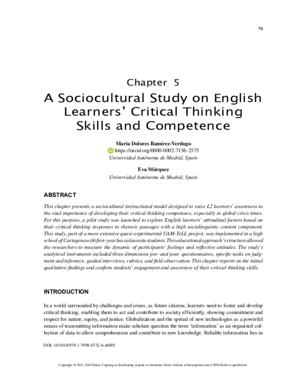 (PDF) A Sociocultural Study on English Learners Critical Thinking ...