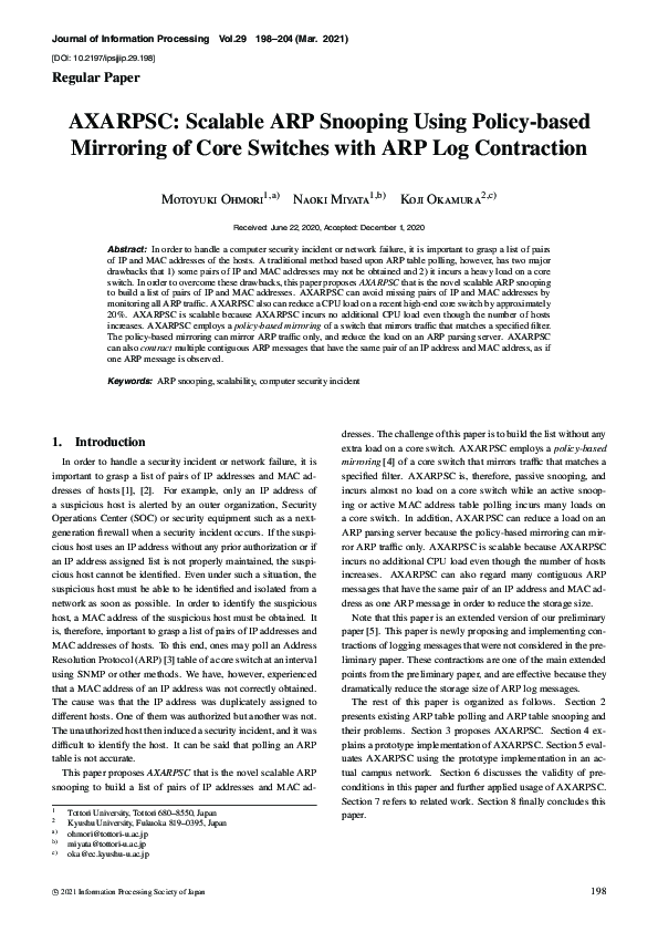 (PDF) AXARPSC: Scalable ARP Snooping Using Policy-based Mirroring of ...