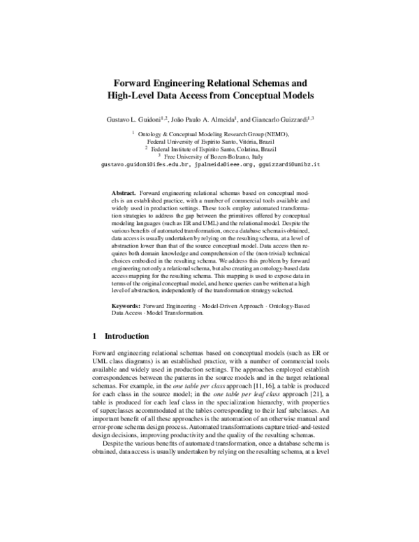 Pdf Forward Engineering Relational Schemas And High Level Data Access From Conceptual Models