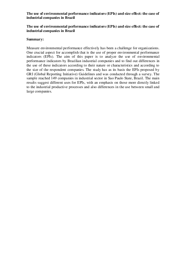 (PDF) The use of environmental performance indicators (EPIs) and size ...