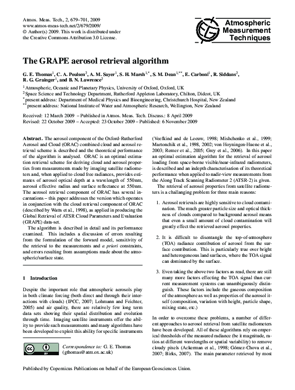 (PDF) The GRAPE aerosol retrieval algorithm