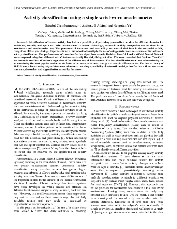 (PDF) Activity classification using a single wrist-worn accelerometer