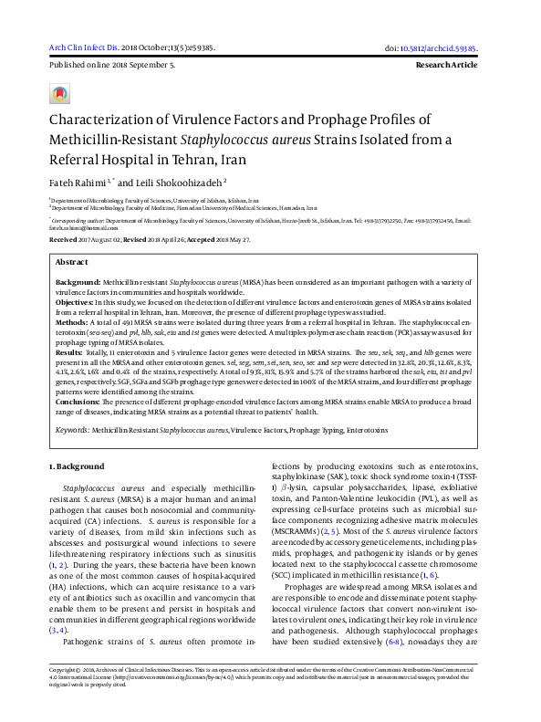 (PDF) Characterization of Virulence Factors and Prophage Profiles of Methicillin-Resistant ...