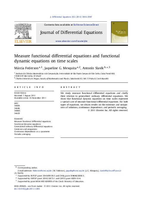 Pdf Measure Functional Differential Equations And Functional Dynamic Equations On Time Scales