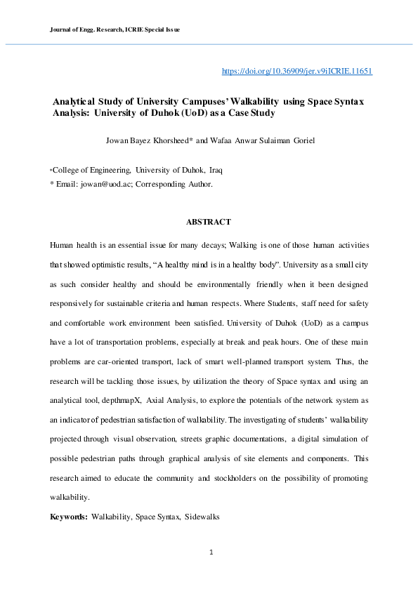 (PDF) Analytical Study of University Campuses' Walkability using Space ...