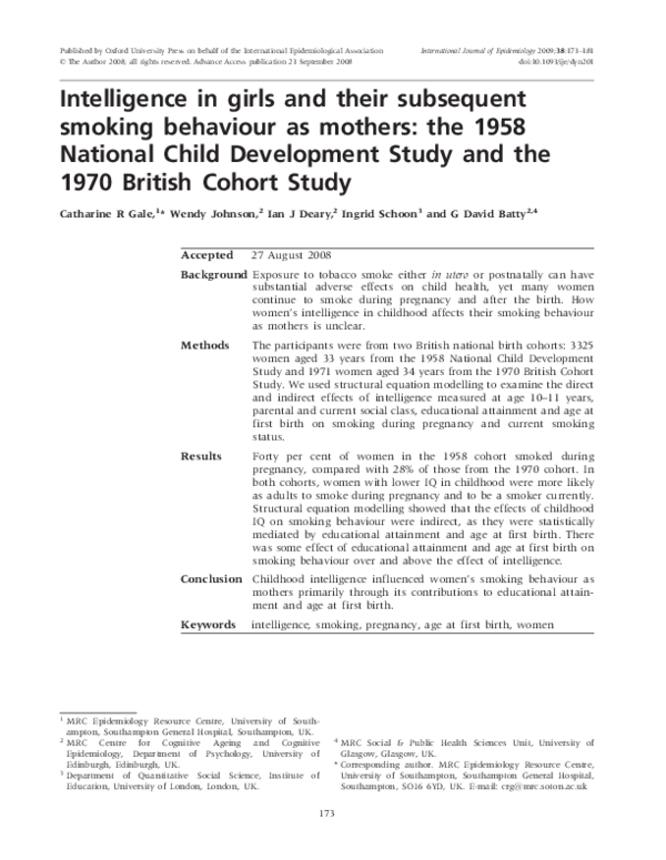 (PDF) Intelligence in girls and their subsequent smoking behaviour as ...