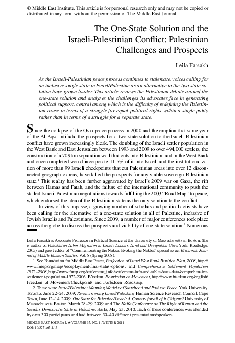 (PDF) The One State Solution and the Israeli-Palestinian Conflict ...