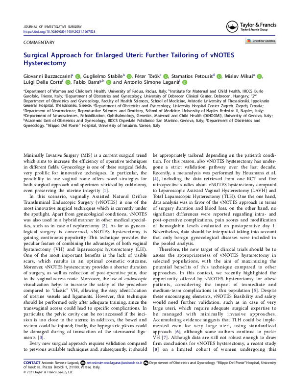 (PDF) Surgical Approach for Enlarged Uteri: Further Tailoring of vNOTES ...