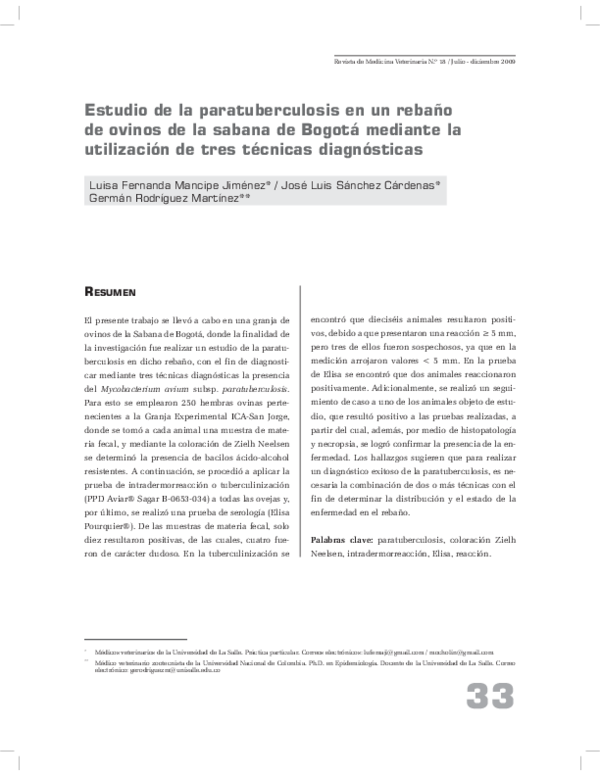 (PDF) Paratuberculosis study in a sheep flock of la sabana de bogotá by ...