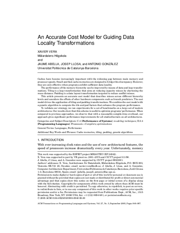 (PDF) An accurate cost model for guiding data locality transformations