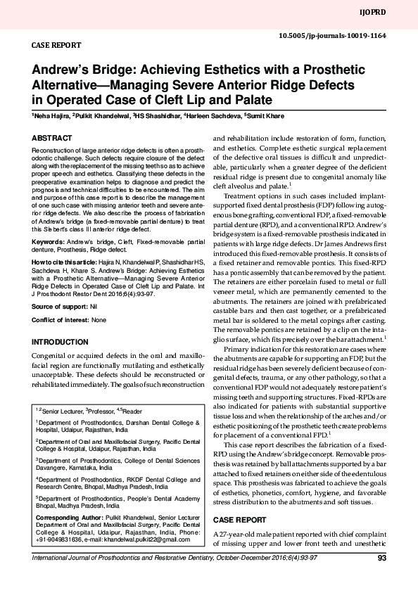 (PDF) Andrew's Bridge: Achieving Esthetics with a Prosthetic ...
