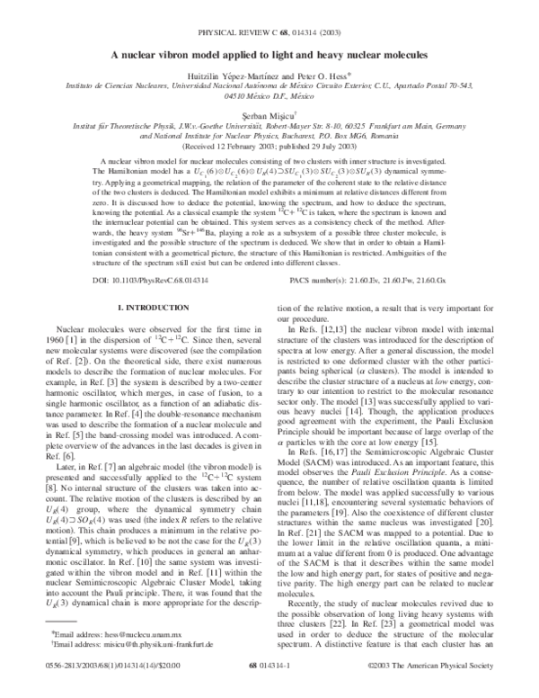(PDF) A nuclear vibron model applied to light and heavy nuclear molecules