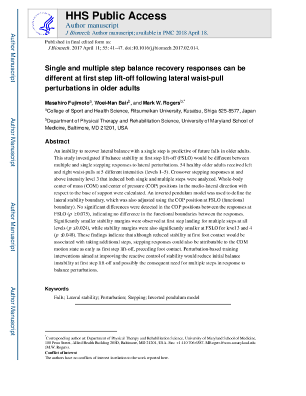 (PDF) Single and multiple step balance recovery responses can be ...