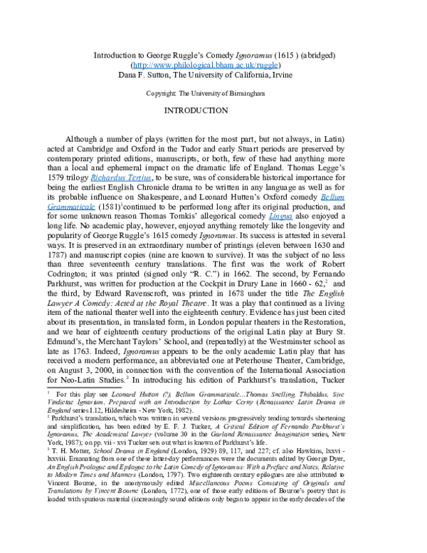 (DOC) Introduction to George Ruggle's Comedy Ignoramus (1615 ) (abridged)