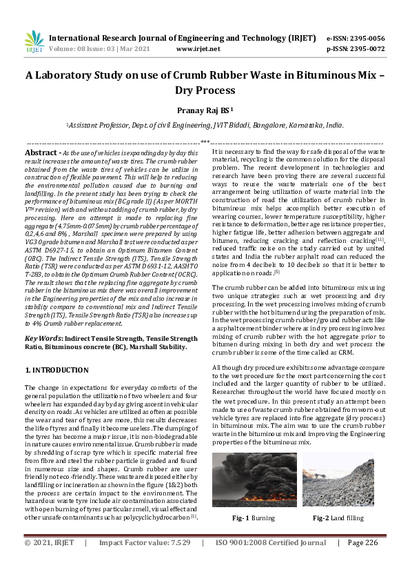 (PDF) IRJET- A Laboratory Study on use of Crumb Rubber Waste in ...