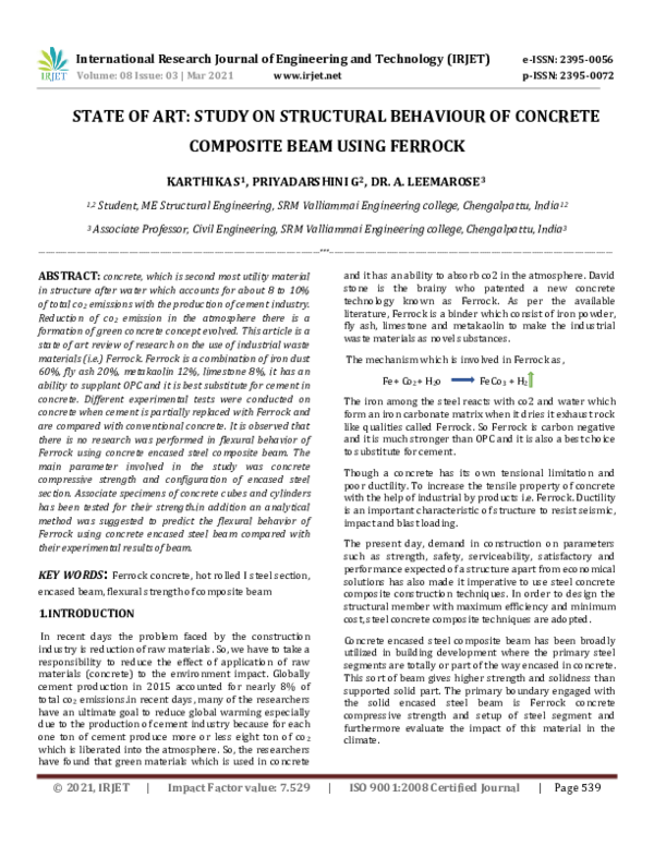 (PDF) IRJET- STATE OF ART: STUDY ON STRUCTURAL BEHAVIOUR OF CONCRETE ...