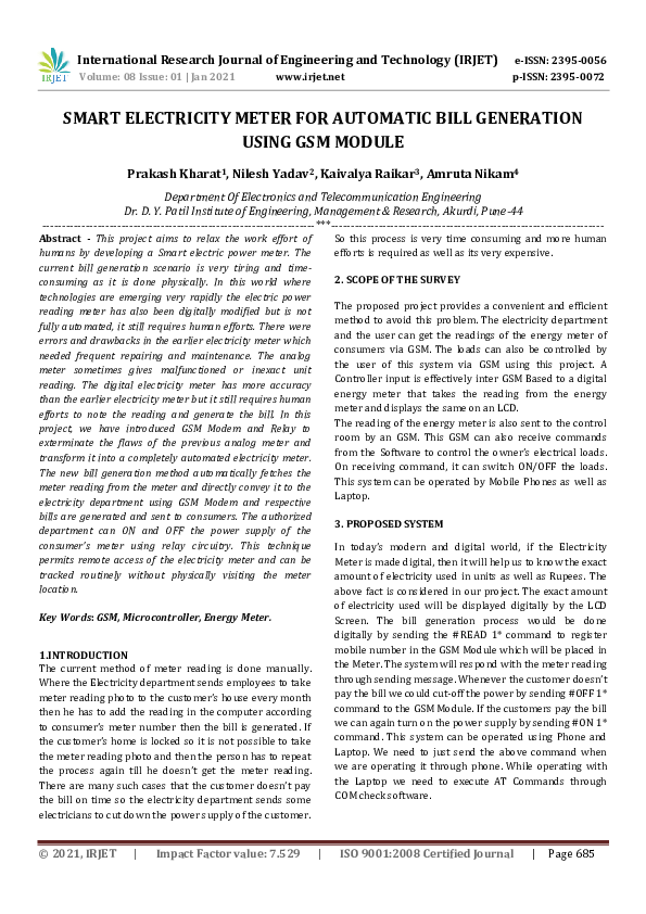 (PDF) IRJET- SMART ELECTRICITY METER FOR AUTOMATIC BILL GENERATION ...
