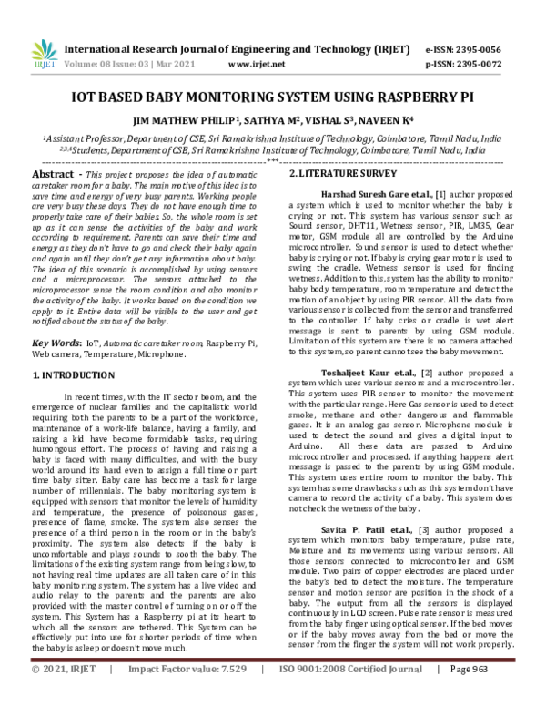 (PDF) IRJET- IOT BASED BABY MONITORING SYSTEM USING RASPBERRY PI