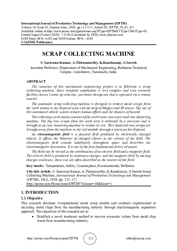 (PDF) Remote-Controlled Scrap Collecting Machine Design