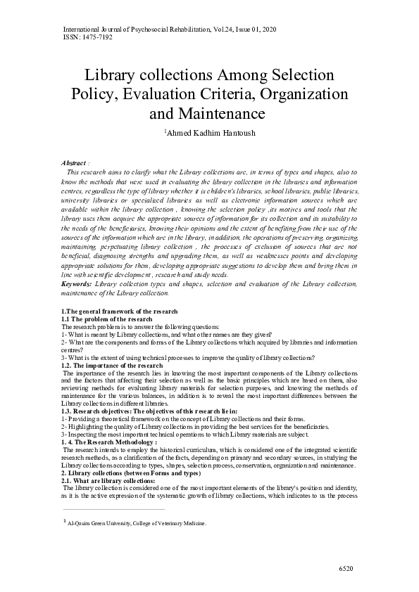(PDF) Library collections Among Selection Policy, Evaluation Criteria ...