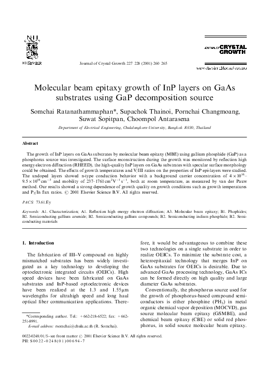 (PDF) Molecular beam epitaxy growth of InP layers on GaAs substrates ...