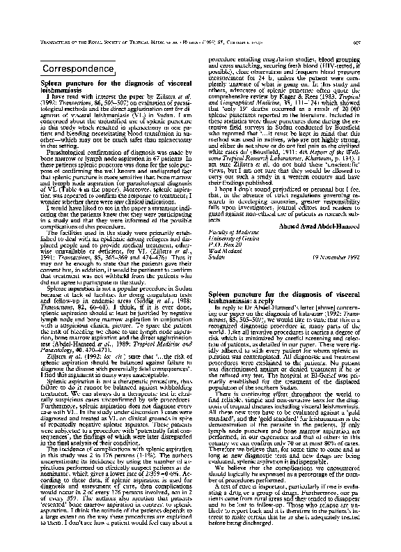 (PDF) Spleen puncture for the diagnosis of visceral leishmaniasis