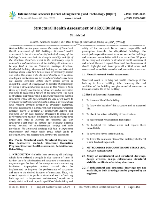 (PDF) IRJET- Structural Health Assessment of a RCC Building