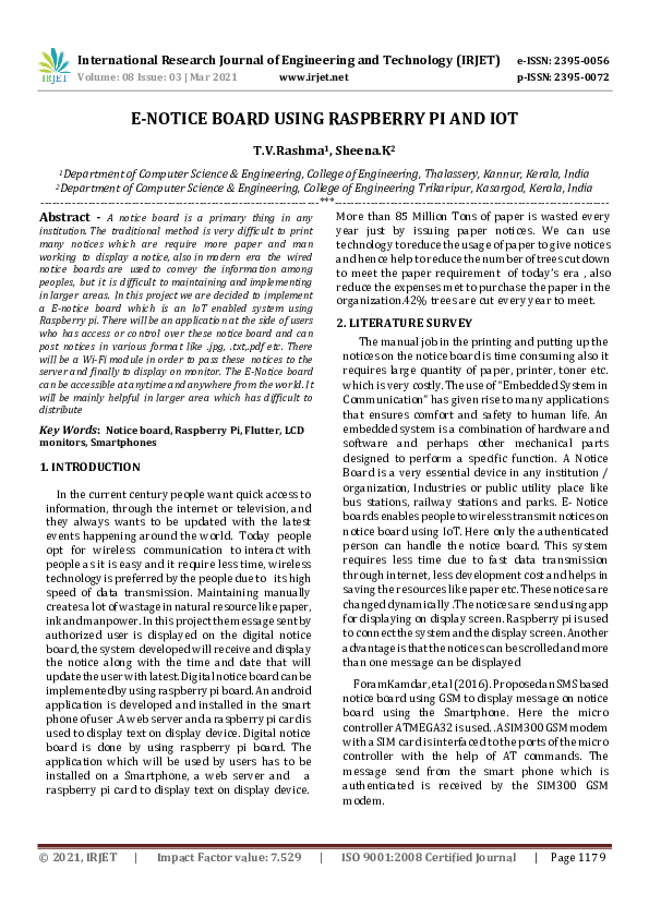 (PDF) IRJET- E-NOTICE BOARD USING RASPBERRY PI AND IOT (PDF) IRJET- E-NOTICE BOARD USING RASPBERRY PI AND IOT