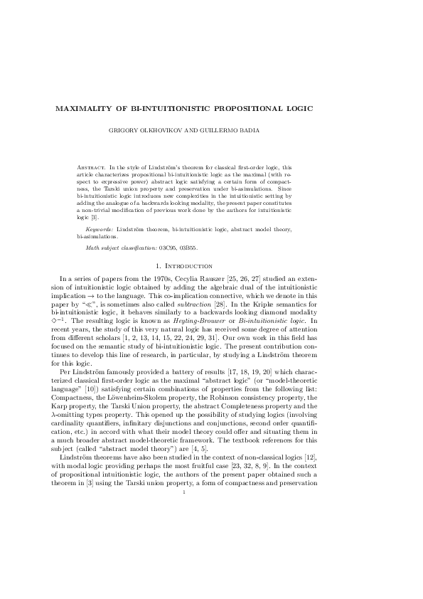 Pdf Maximality Of Bi Intuitionistic Propositional Logic Journal Of Logic And Computation