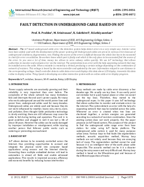 Pdf Irjet Fault Detection In Underground Cable Based On Iot