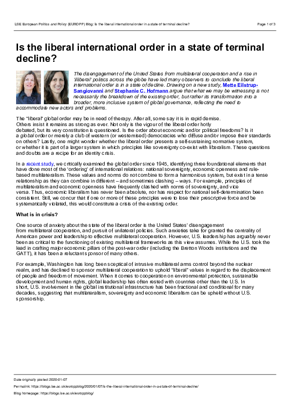 (PDF) Is the International Liberal Order in a State of Terminal Decline?