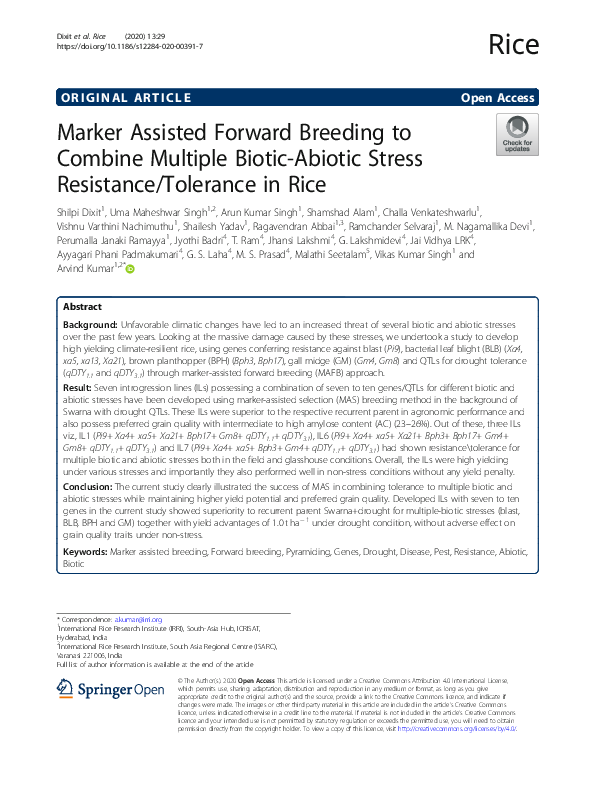 (PDF) Marker Assisted Forward Breeding to Combine Multiple Biotic ...