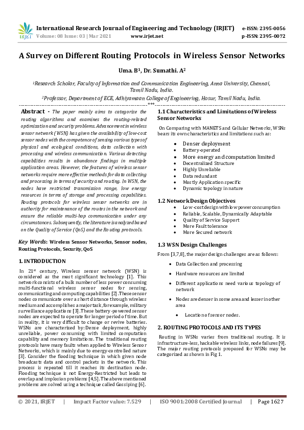 (PDF) IRJET- A Survey on Different Routing Protocols in Wireless Sensor ... (PDF) IRJET- A Survey on Different Routing Protocols in Wireless Sensor ...