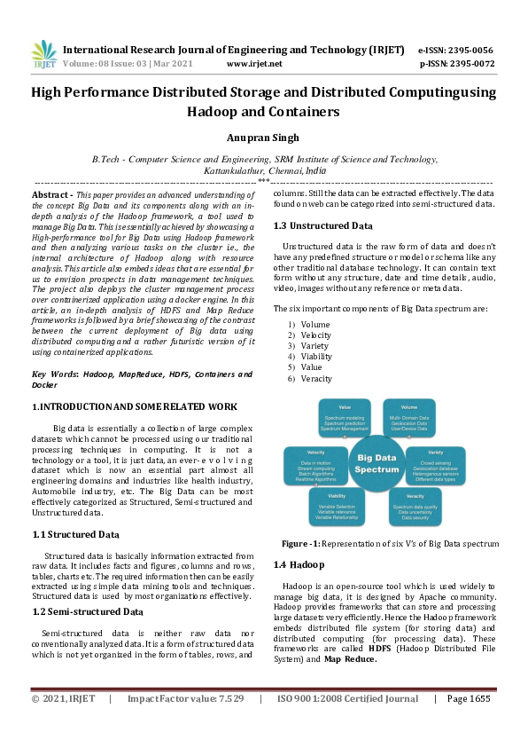 (PDF) High Performance Distributed Storage and Distributed Computing using Hadoop and Containers