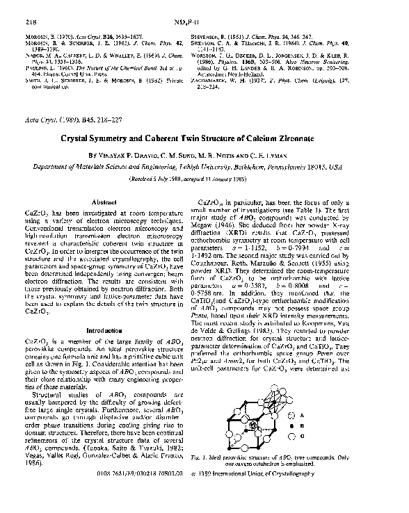(PDF) Crystal symmetry and coherent twin structure of calcium zirconate