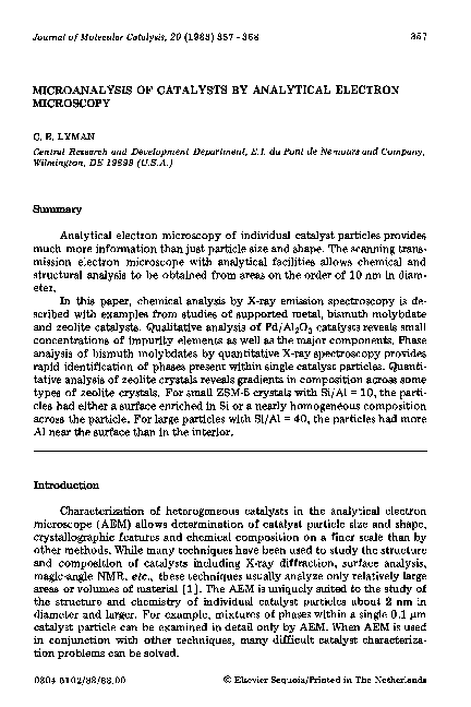 (PDF) Microanalysis of catalysts by analytical electron microscopy