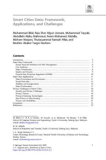 (PDF) Smart Cities Data: Framework, Applications, and Challenges