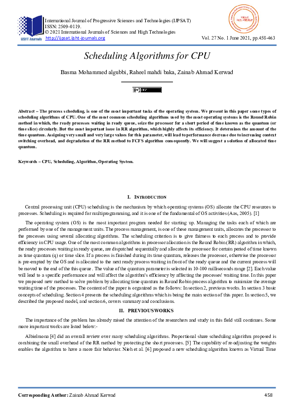 (PDF) Scheduling Algorithms for CPU