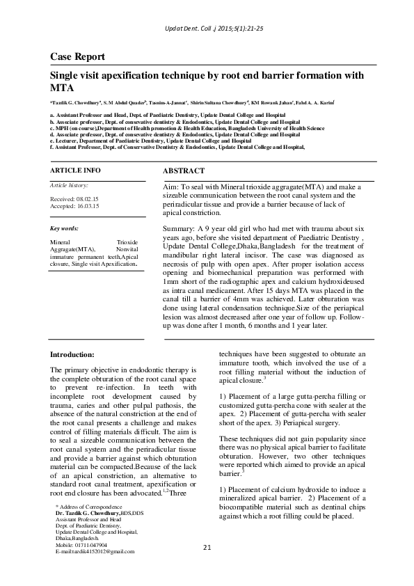 (PDF) Single visit apexification technique by root end barrier ...