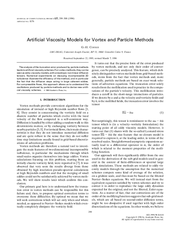 (PDF) Artificial viscosity models for vortex and particle methods