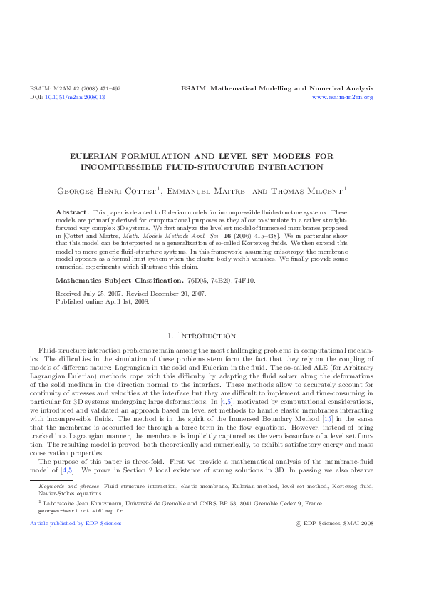 (PDF) Eulerian formulation and level set models for incompressible ... (PDF) Eulerian formulation and level set models for incompressible ...