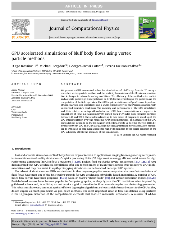 Pdf Gpu Accelerated Simulations Of Bluff Body Flows Using Vortex Particle Methods Georges 