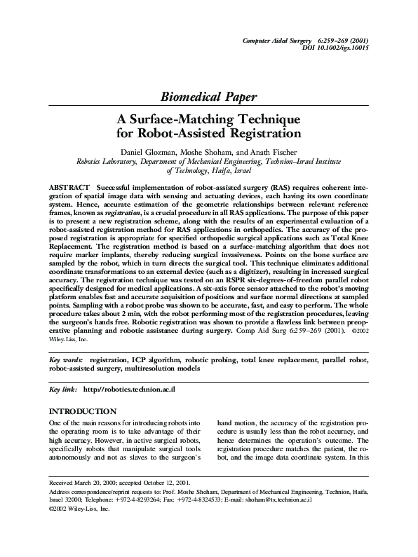 (PDF) Biomedical Paper A Surface-Matching Technique for Robot-Assisted ...