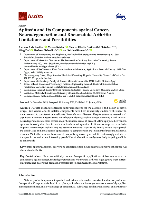 (PDF) Apitoxin and Its Components against Cancer, Neurodegeneration and ...