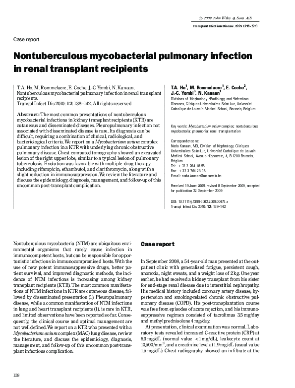 (PDF) Nontuberculous mycobacterial pulmonary infection in renal transplant recipients