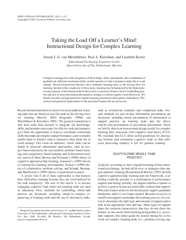 (PDF) Taking the load off a learner's mind: Instructional design for ...